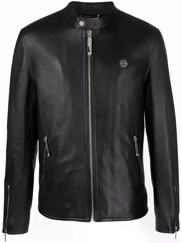 Philipp Plein Logo Zipped Biker Jacket