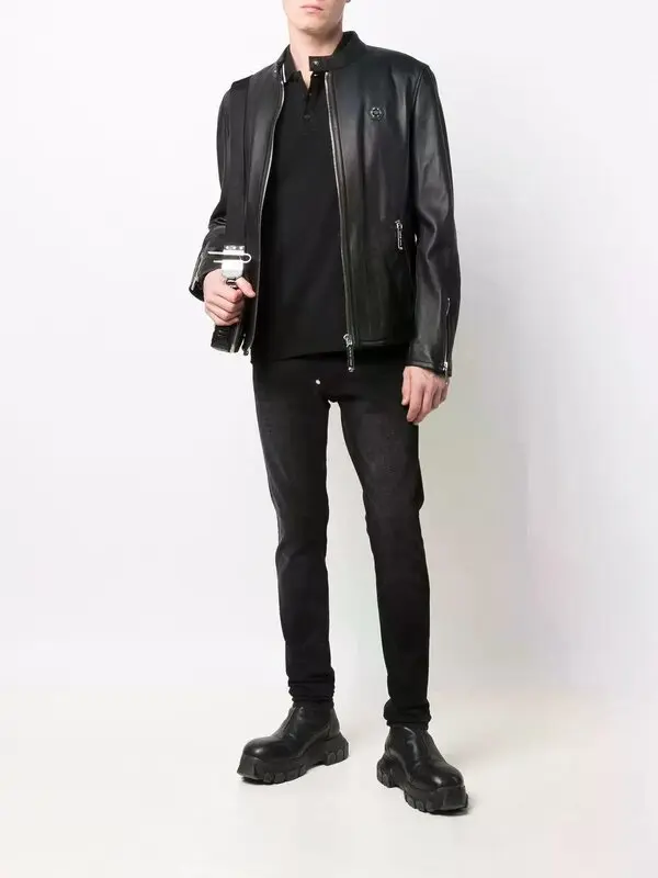 Philipp Plein Logo Zipped Biker Jacket