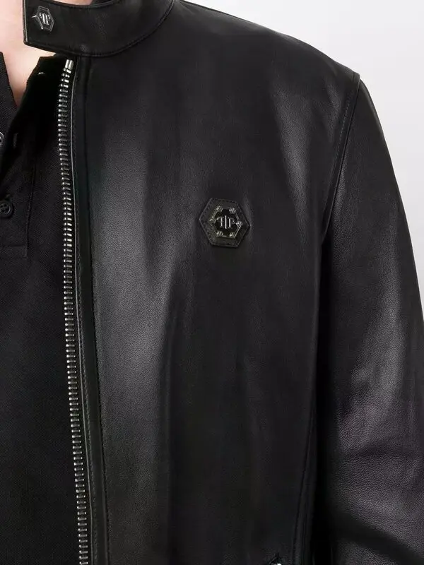 Philipp Plein Logo Zipped Biker Jacket