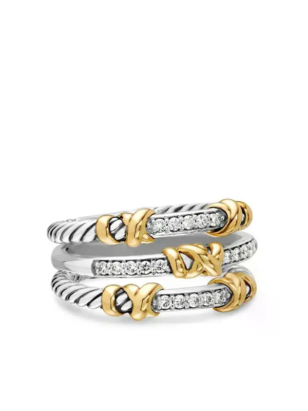 David Yurman 18k Yellow Gold And Sterling Petite Helena Diamond Ring - Silver
