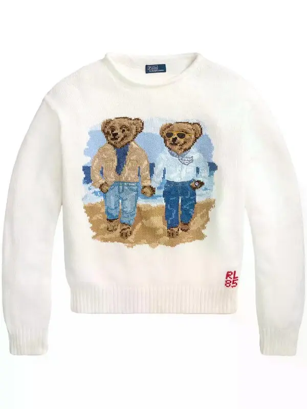 Polo Ralph Lauren Ralph & Ricky" Bear Intarsia Knit Sweater - White