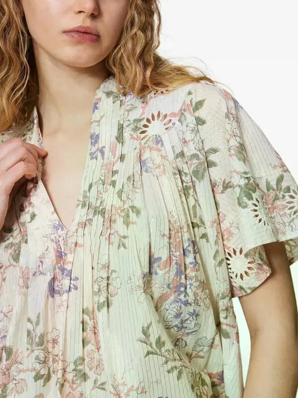 TWINSET Light Beige Floral Print Blouse With Cut-out Detailing