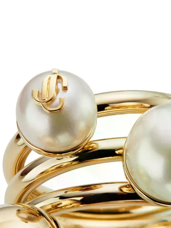JIMMY CHOO Multi Pearl Ring With Embossed Logo