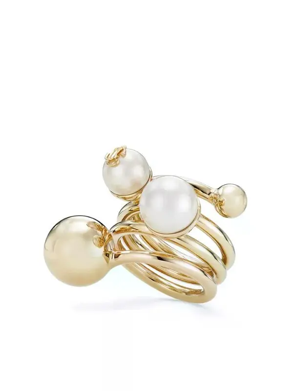 JIMMY CHOO Multi Pearl Ring With Embossed Logo