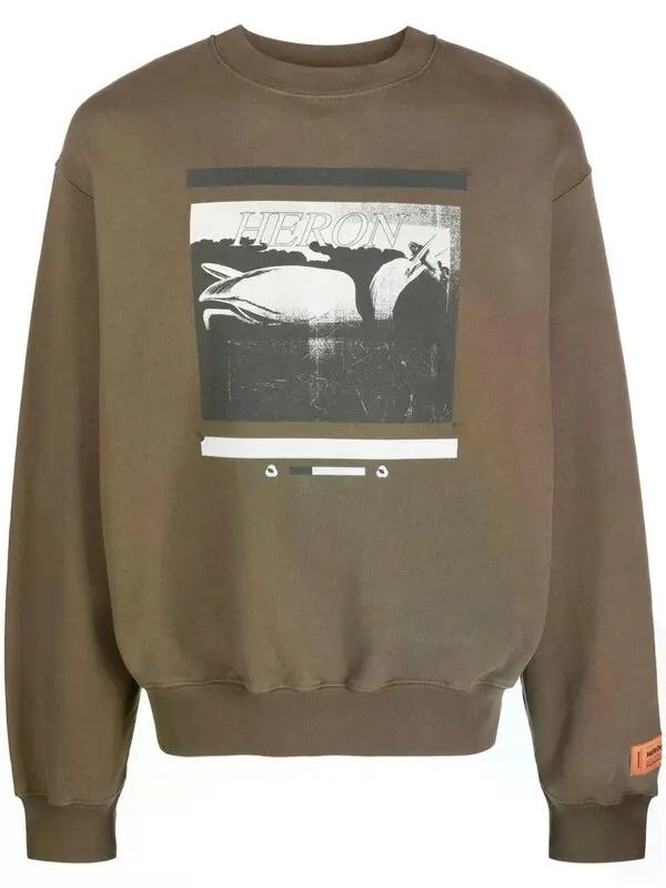 Heron Preston Logo-patch Bird-print Cotton Sweatshirt - Green