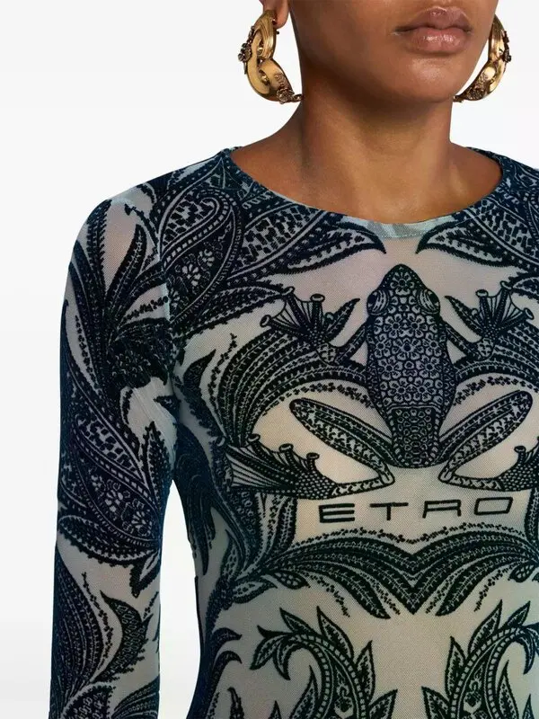 Etro Flocked Tulle Top - Blue