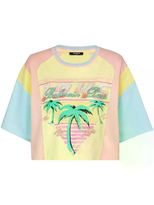 Balmain Palm Tree-print Cropped T-shirt