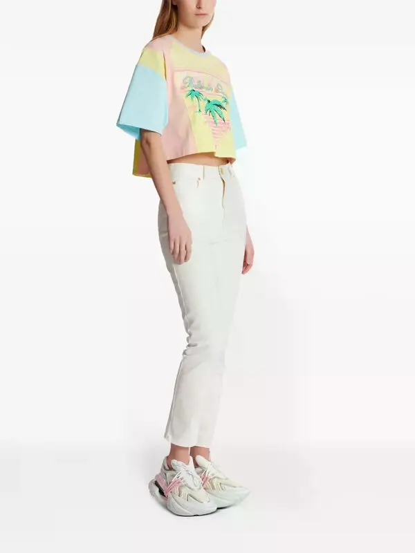 Balmain Palm Tree-print Cropped T-shirt