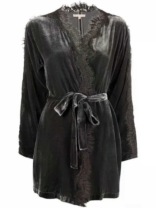 Gold Hawk Lace-trim Belted Coat - Grey