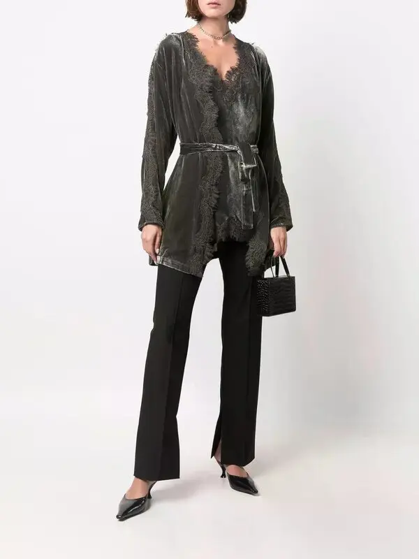 Gold Hawk Lace-trim Belted Coat