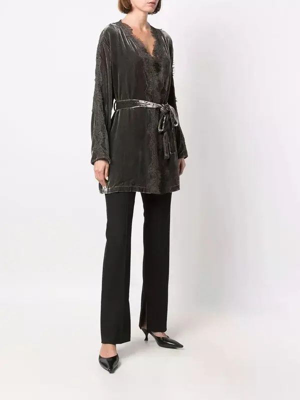 Gold Hawk Lace-trim Belted Coat