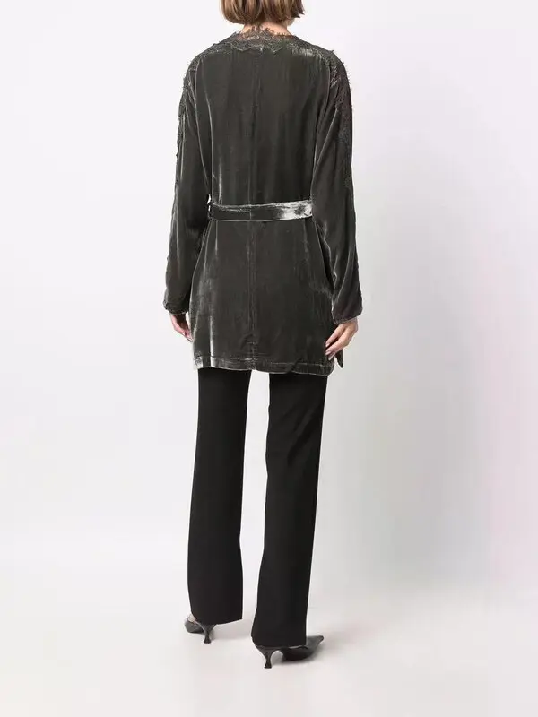 Gold Hawk Lace-trim Belted Coat