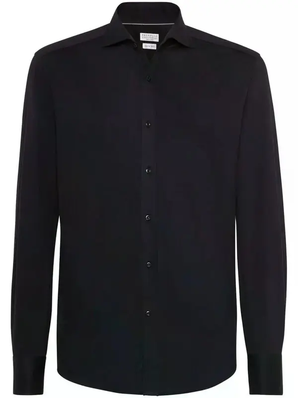 Brunello Cucinelli Spread-collar Cotton Shirt - Black