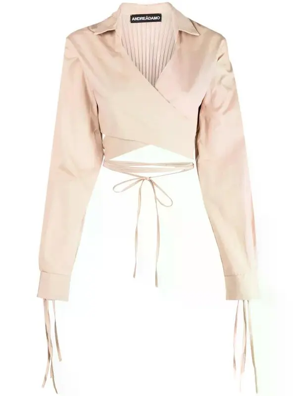 ANDREĀDAMO Cropped Wrap Blouse - Brown