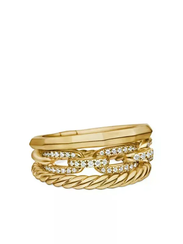 David Yurman 18kt Yellow Stax Three Row Diamond Ring - Gold