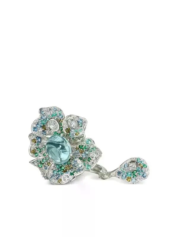 ANABELA CHAN 18kt White Gold Vermeil Aqua Peony Ring - Blue