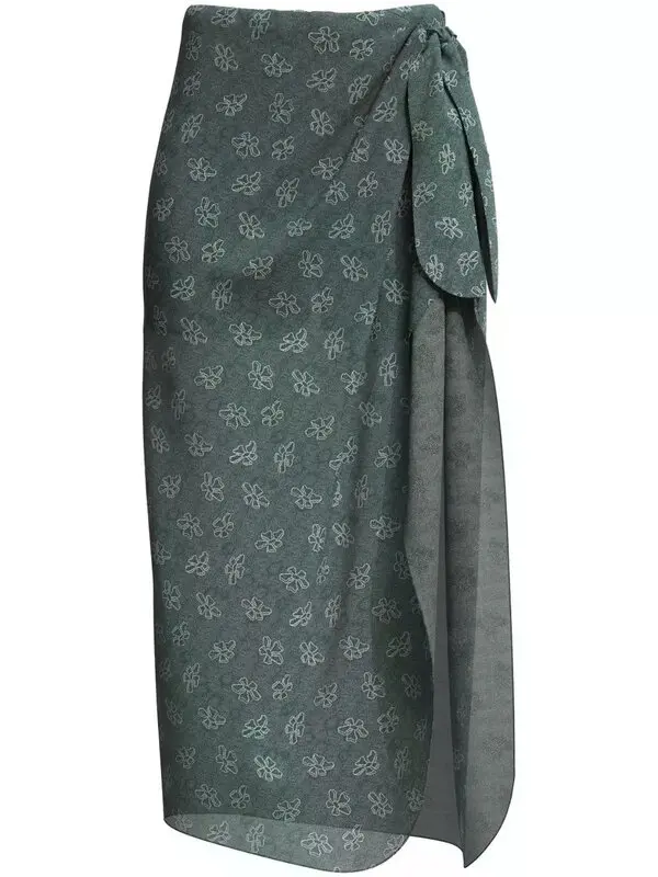 MARGHERITA MACCAPANI Floral-print Tie-fastening Midi Skirt - Green
