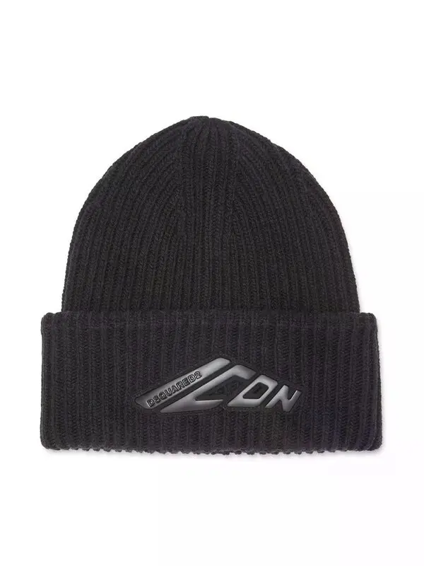 Dsquared2 Ribbed-knit Beanie With Icon Motif - Black