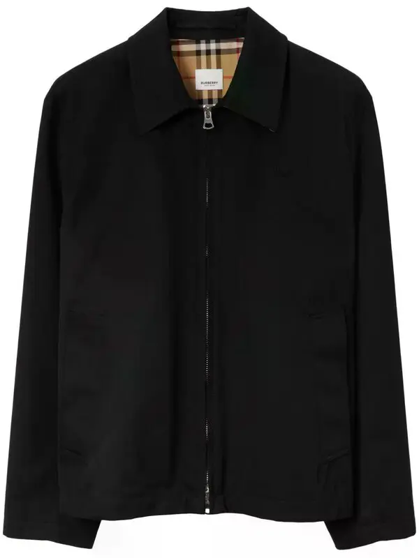 Burberry Gabardine Harrington Jacket With Embroidered Logo - Black
