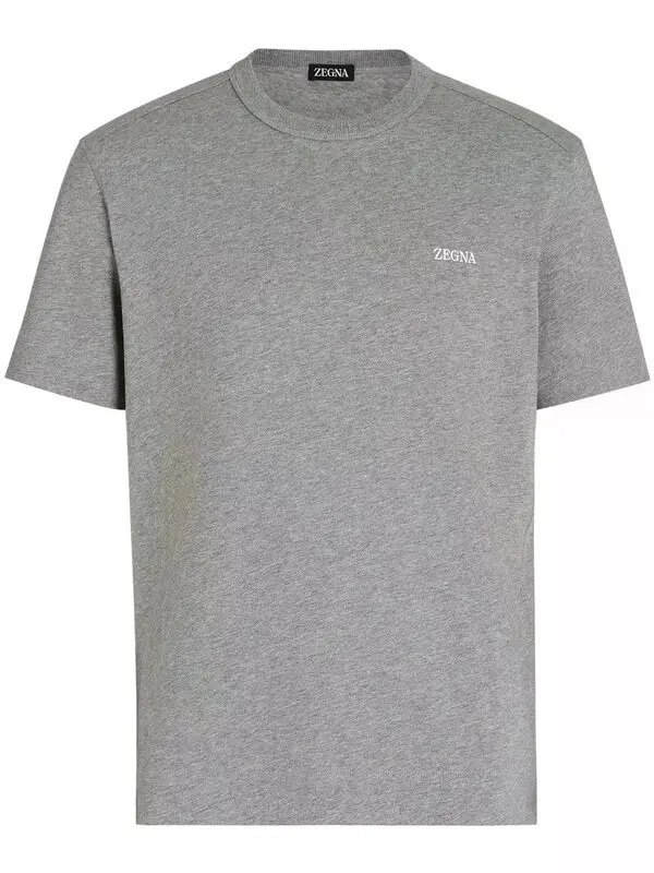 Zegna Logo-embroidered Cotton T-shirt - Grey