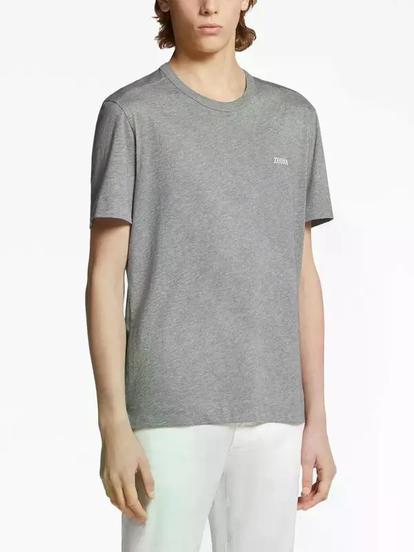 Zegna Logo-embroidered Cotton T-shirt - Grey