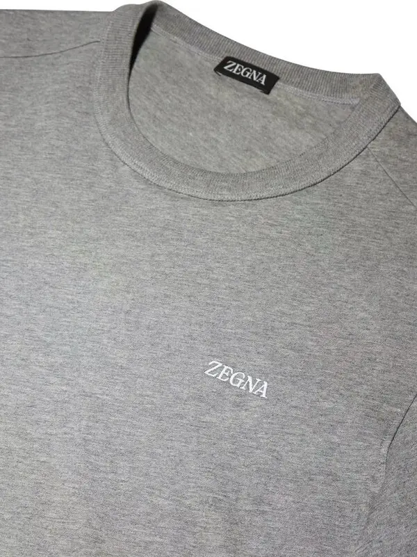 Zegna Logo-embroidered Cotton T-shirt - Grey