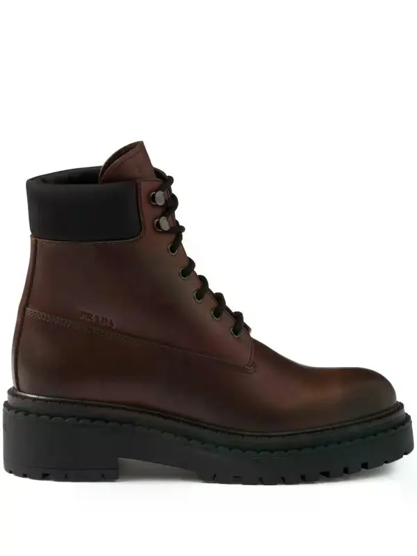 Prada Leather Lace-up Ankle Boots