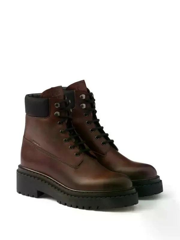 Prada Leather Lace-up Ankle Boots