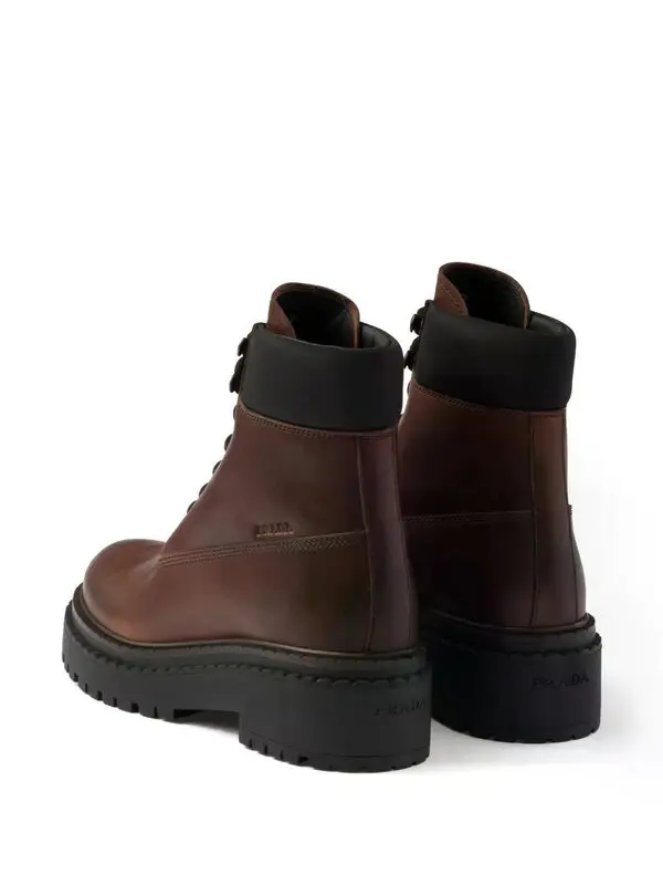 Prada Leather Lace-up Ankle Boots