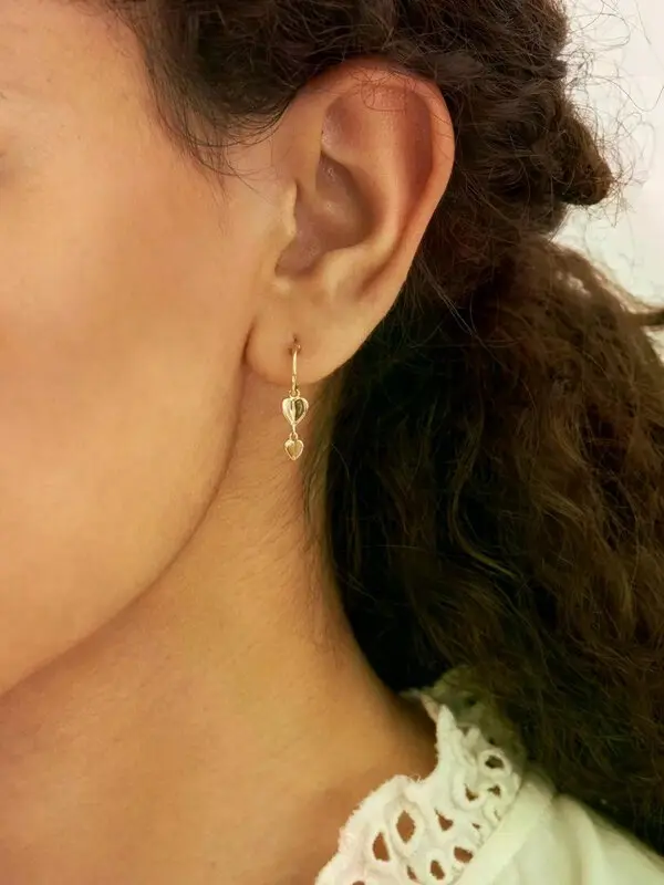 DINNY HALL 9kt Yellow Bijou Heart Drop Earrings