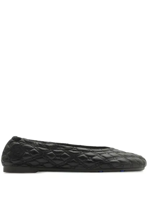 Burberry Equestrian Knight-embroidered Leather Ballerina Shoes - Black