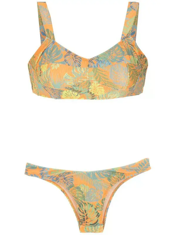 AMIR SLAMA Palm Leaf Print Bikini - Orange