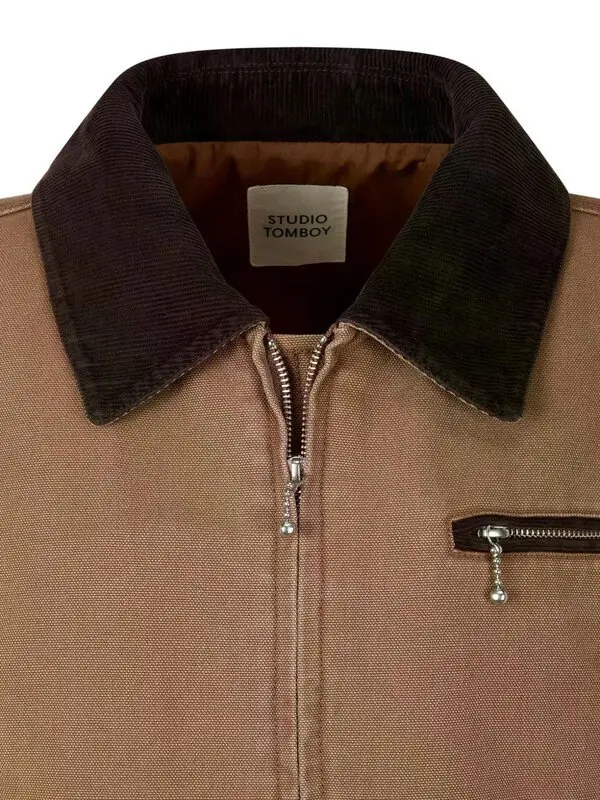 STUDIO TOMBOY Corduroy-collar Cropped Jacket - Neutrals