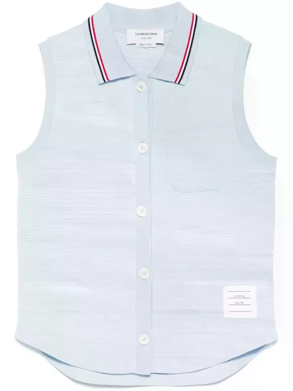 Thom Browne Cotton Sleeveless Polo Top - Blue