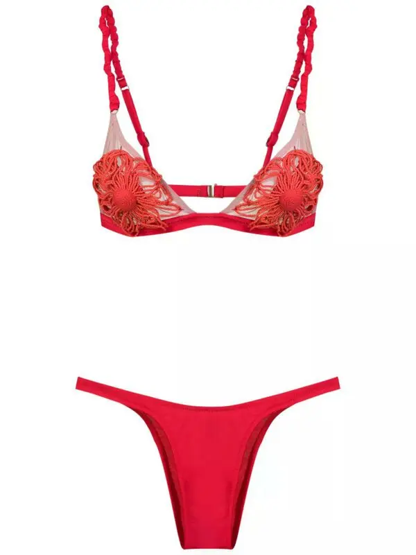 AMIR SLAMA Floral-appliqué Bikini - Red