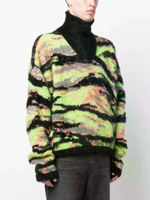 ERL Tiger-print Knit Jumper - Green