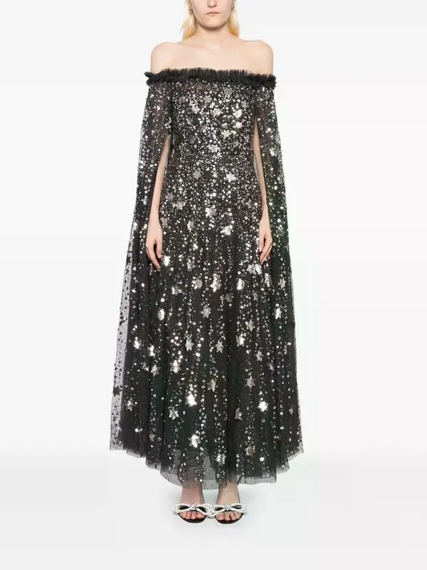 NEEDLE & THREAD Shooting Stars Cape Ankle Dress - Black