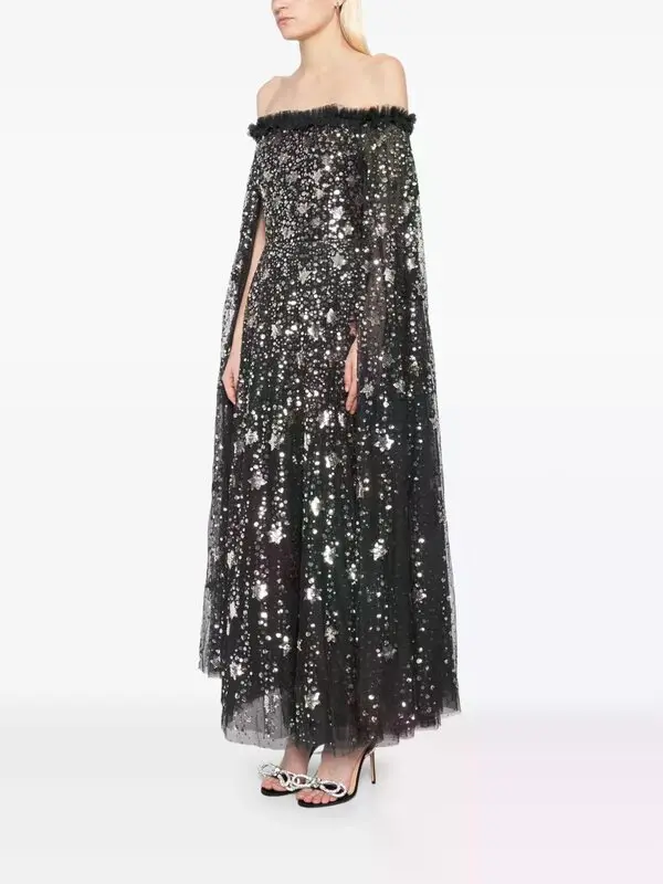 NEEDLE & THREAD Shooting Stars Cape Ankle Dress - Black