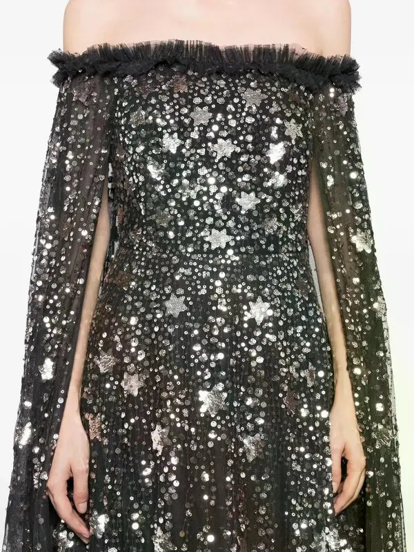 NEEDLE & THREAD Shooting Stars Cape Ankle Dress - Black