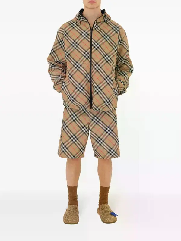 Burberry Check Reversible Zip-front Hooded Jacket - Brown