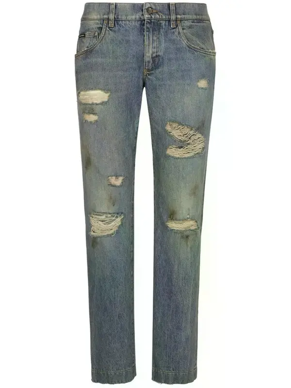 Dolce & Gabbana Ripped Slim-fit Jeans - Blue