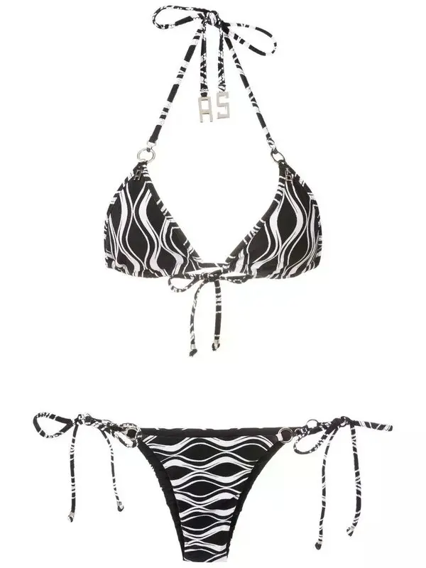 AMIR SLAMA Wave-print Triangle Bikini Set - Black