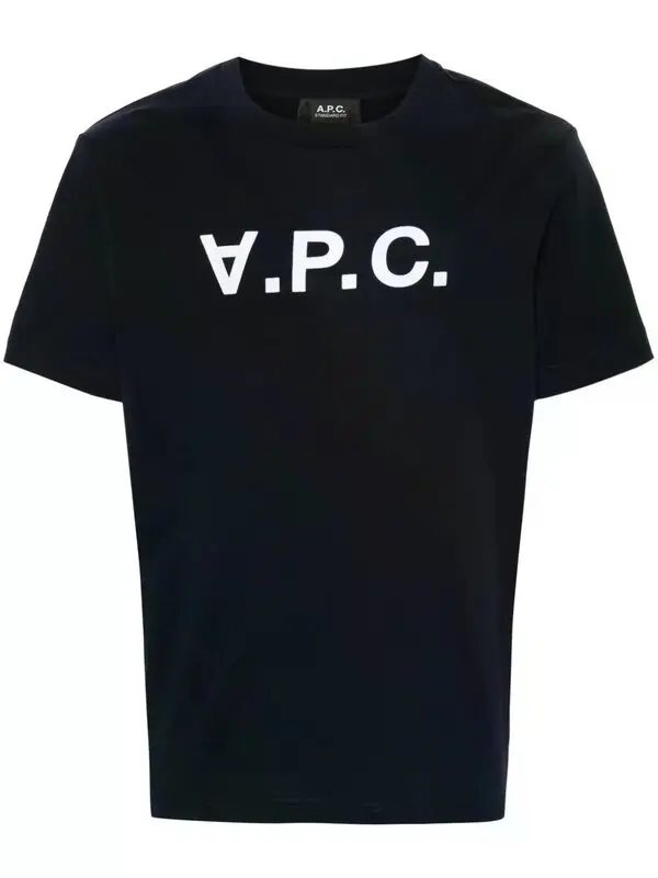 A.p.c. Flocked-logo Cotton T-shirt - Blue
