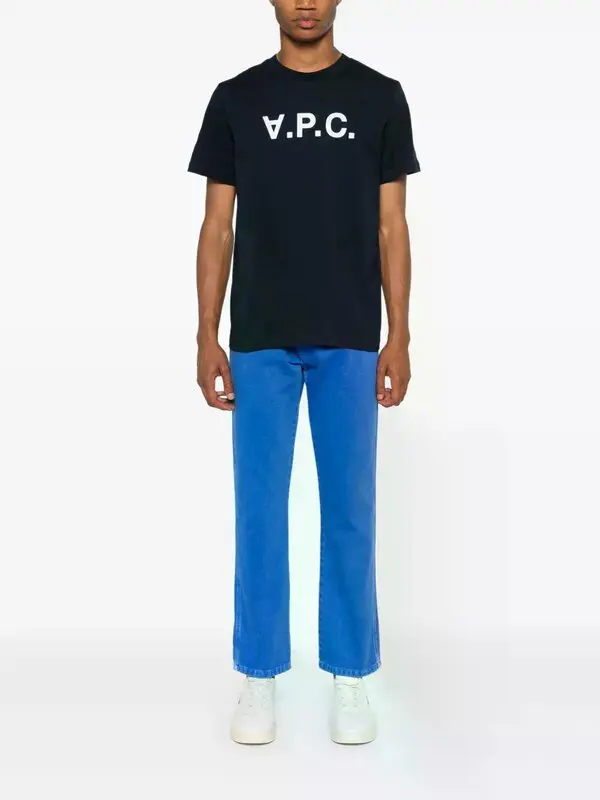 A.p.c. Flocked-logo Cotton T-shirt - Blue