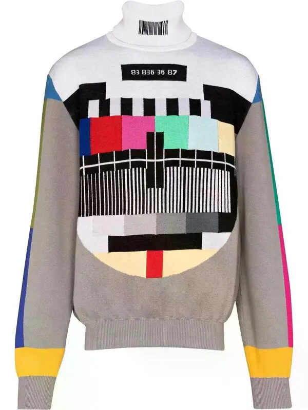 VTMNTS Barcode Motif Roll-neck Jumper - Grey
