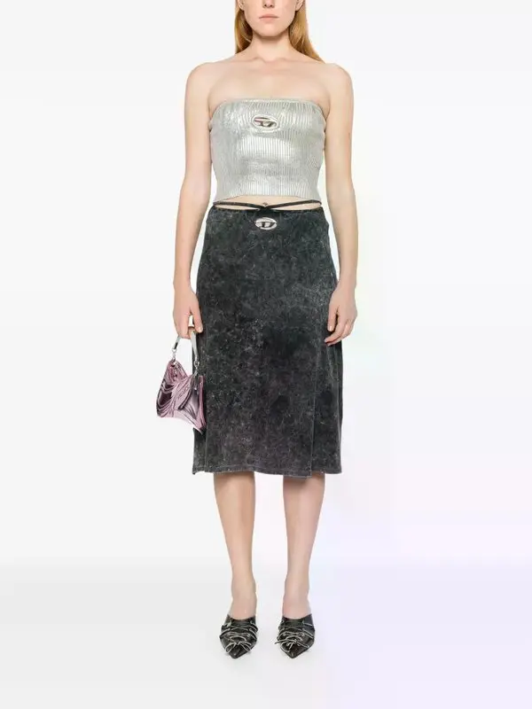 DIESEL® Ribbed Knit Strapless Cropped Top With Oval D Logo Plaque