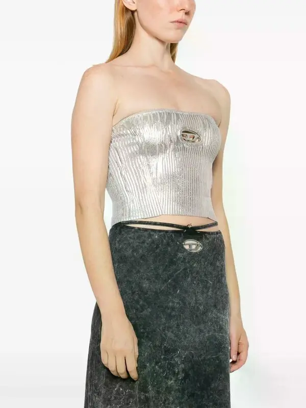 DIESEL® Ribbed Knit Strapless Cropped Top With Oval D Logo Plaque