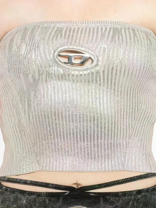 DIESEL® Ribbed Knit Strapless Cropped Top With Oval D Logo Plaque