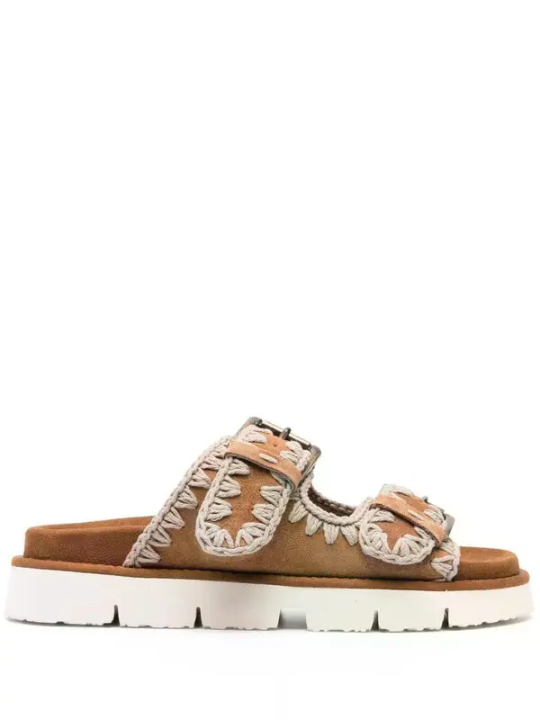 Mou Whipstitch-trim Suede Slides