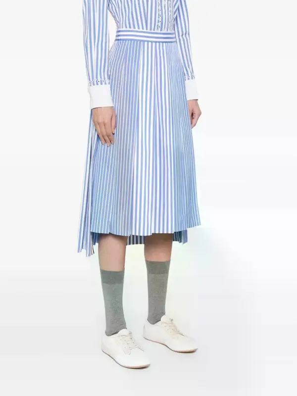 Thom Browne Pleated Striped Midi Skirt